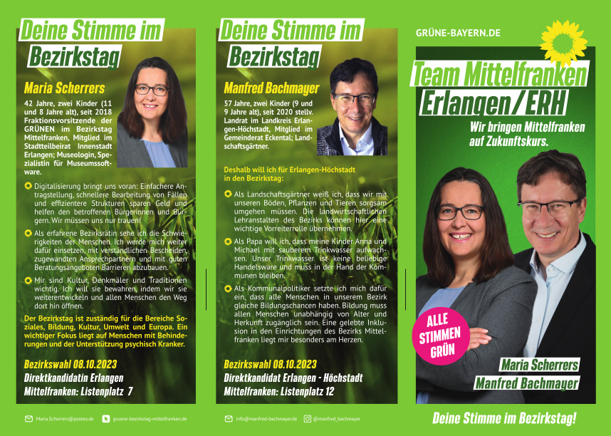 Bezirkstagswahl 2023 – Bündnis 90 / Die Grünen Erlangen-Land